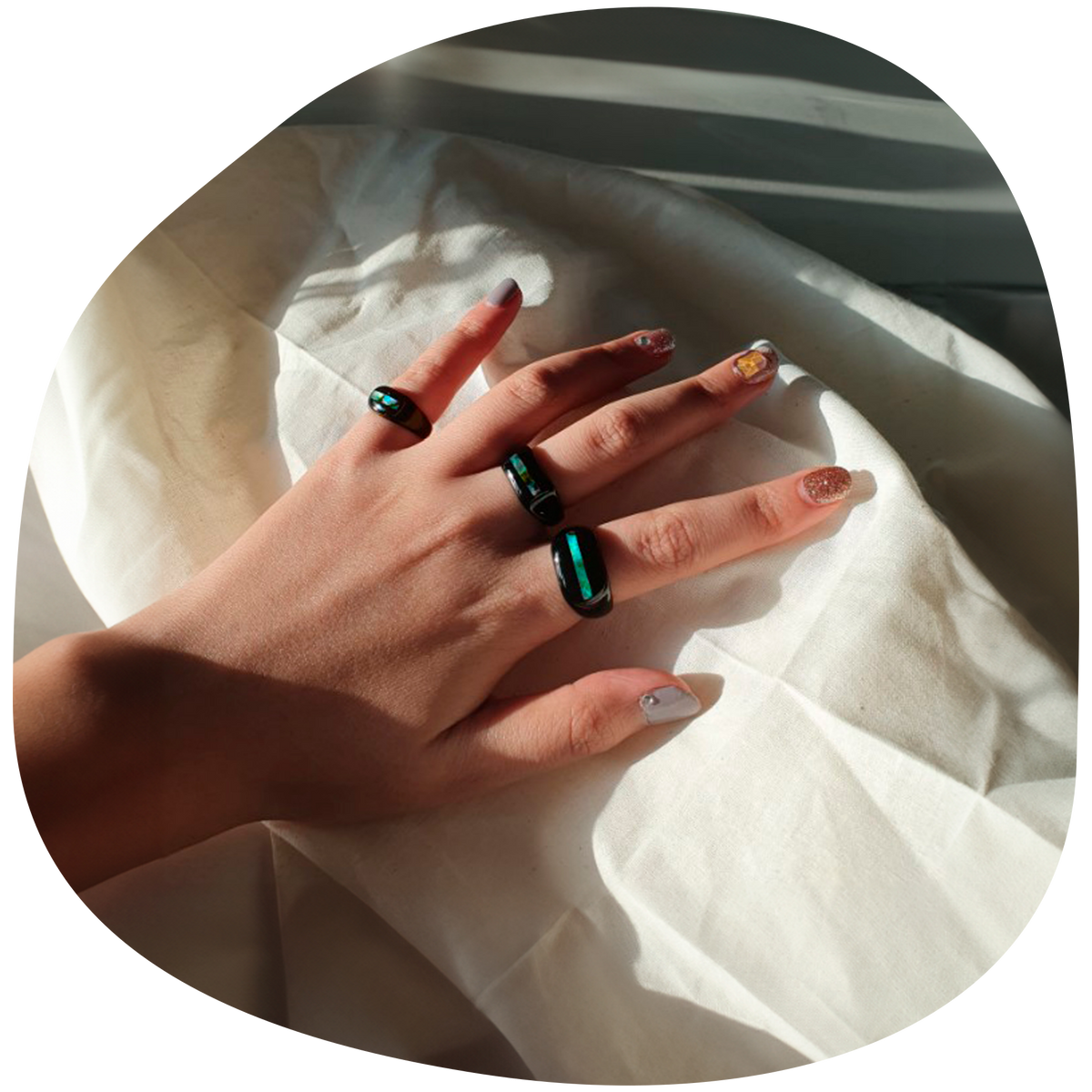 Jagae(mother-of-pearl) Ring - Blue Line – BIROSO