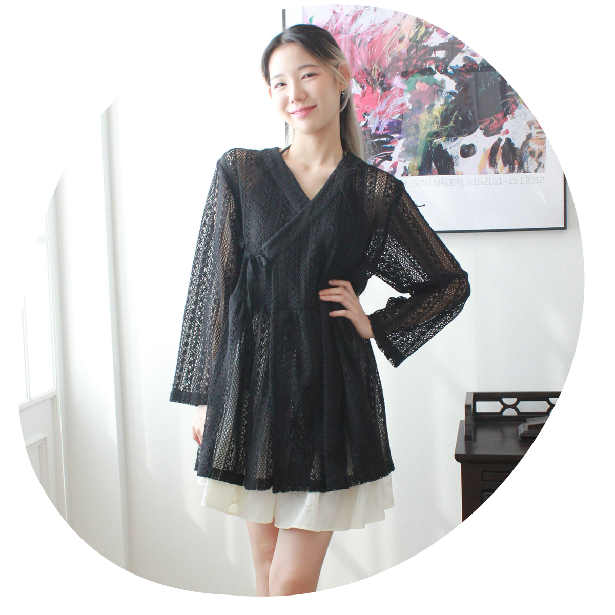Summer Hanbok-Inspired Cover-Up: Lace Mini Cheollik Cardigan – BIROSO